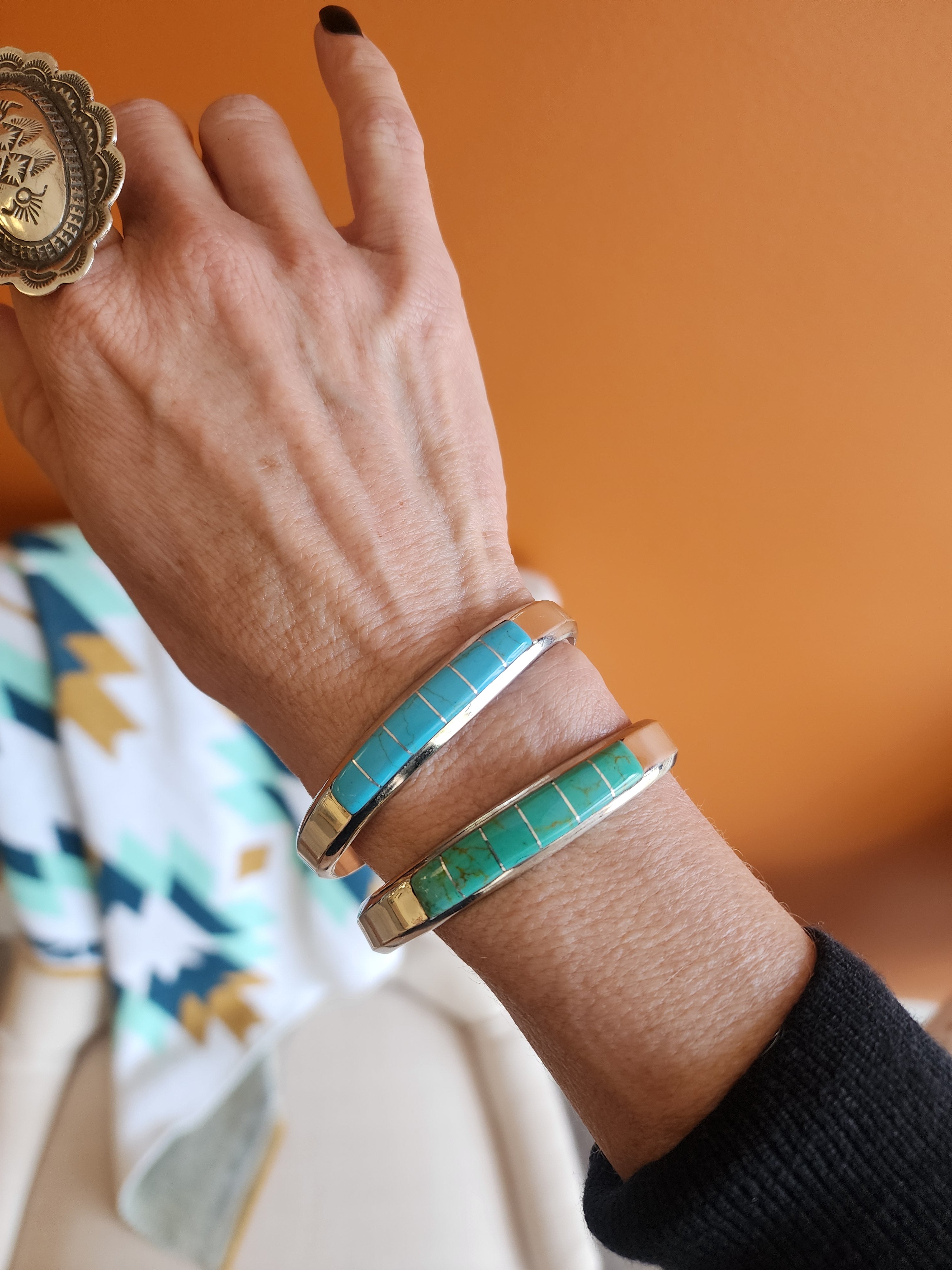 Kingman Turquoise Inlay Cuff Bracelet (styles vary) – High Plains ...