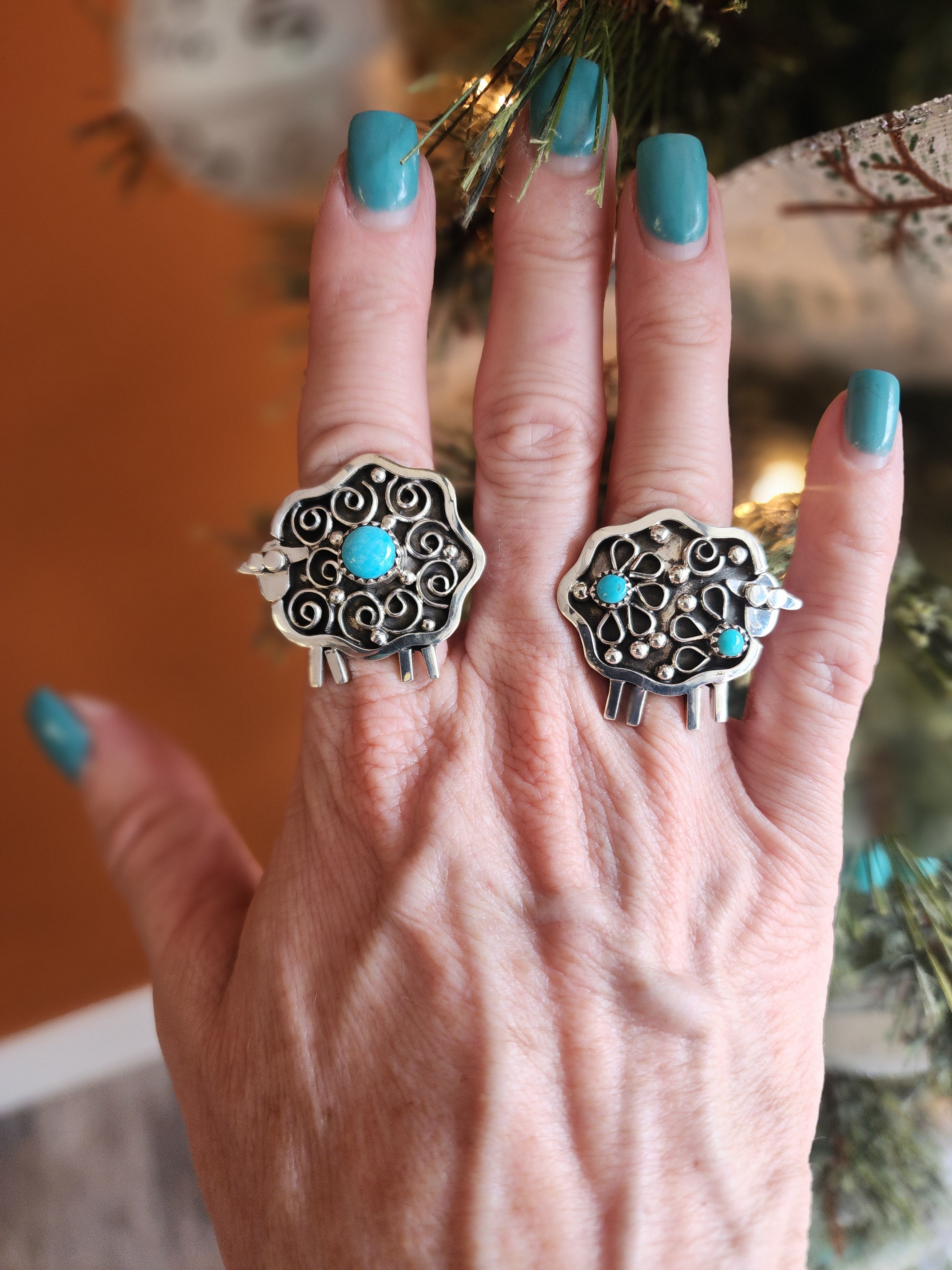 Navajo Kingman Turquoise Sterling Silver Sheep Ring – High Plains ...