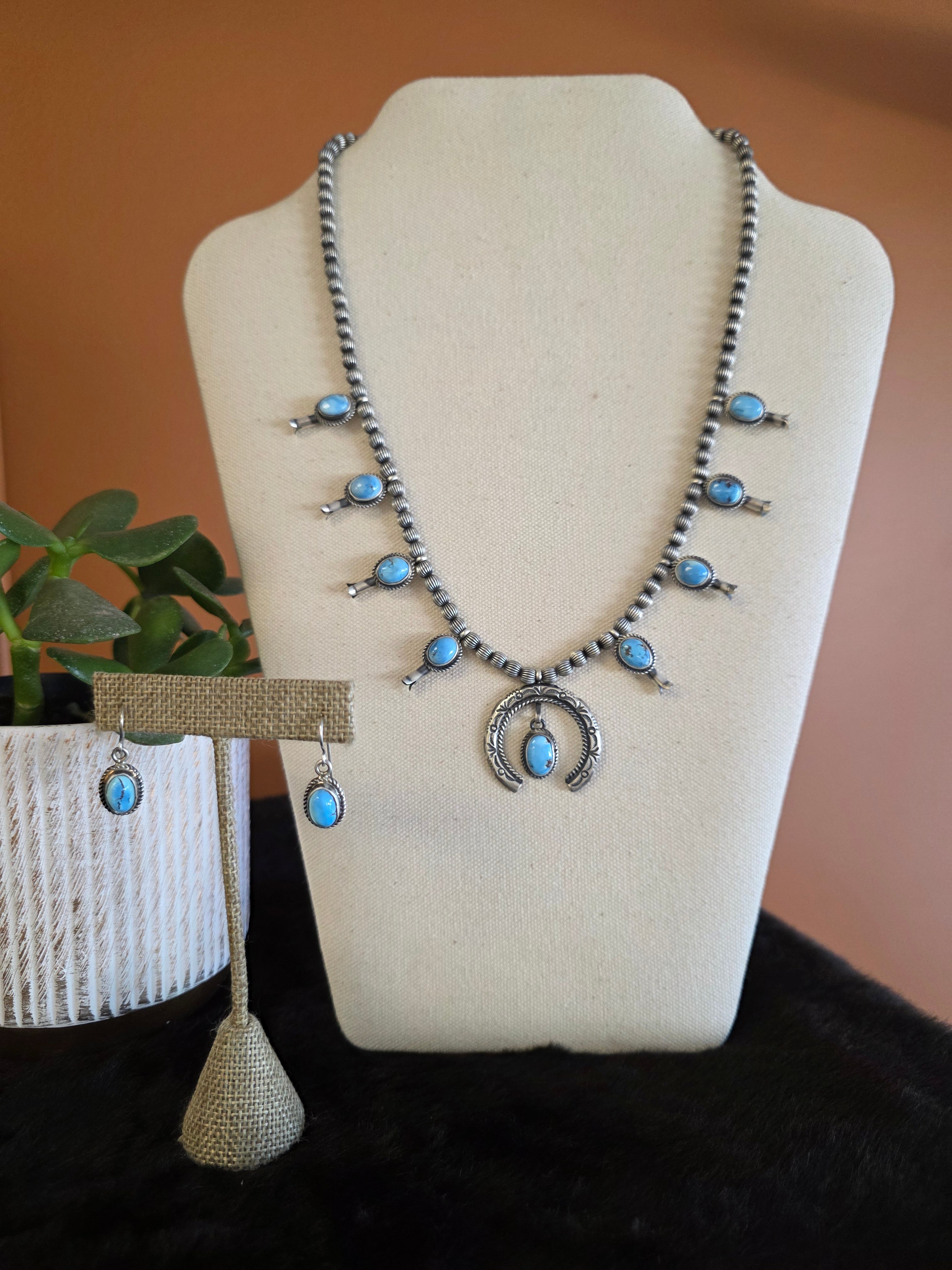 Golden Hills Turquoise Squash Blossom Necklace Set – High Plains ...