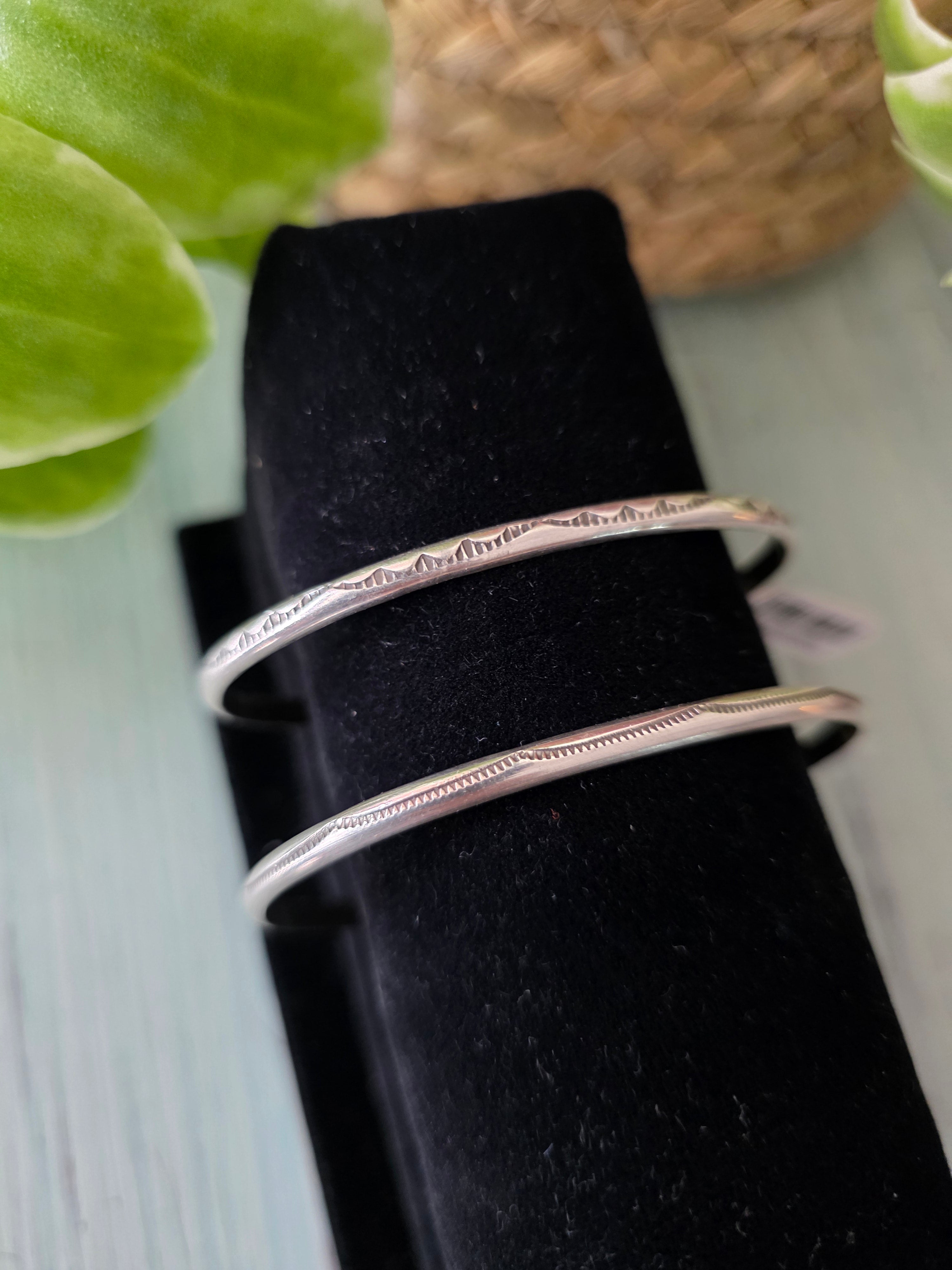 Tahe Stamped Sterling Silver Half Round Cuff – High Plains Turquoise ...