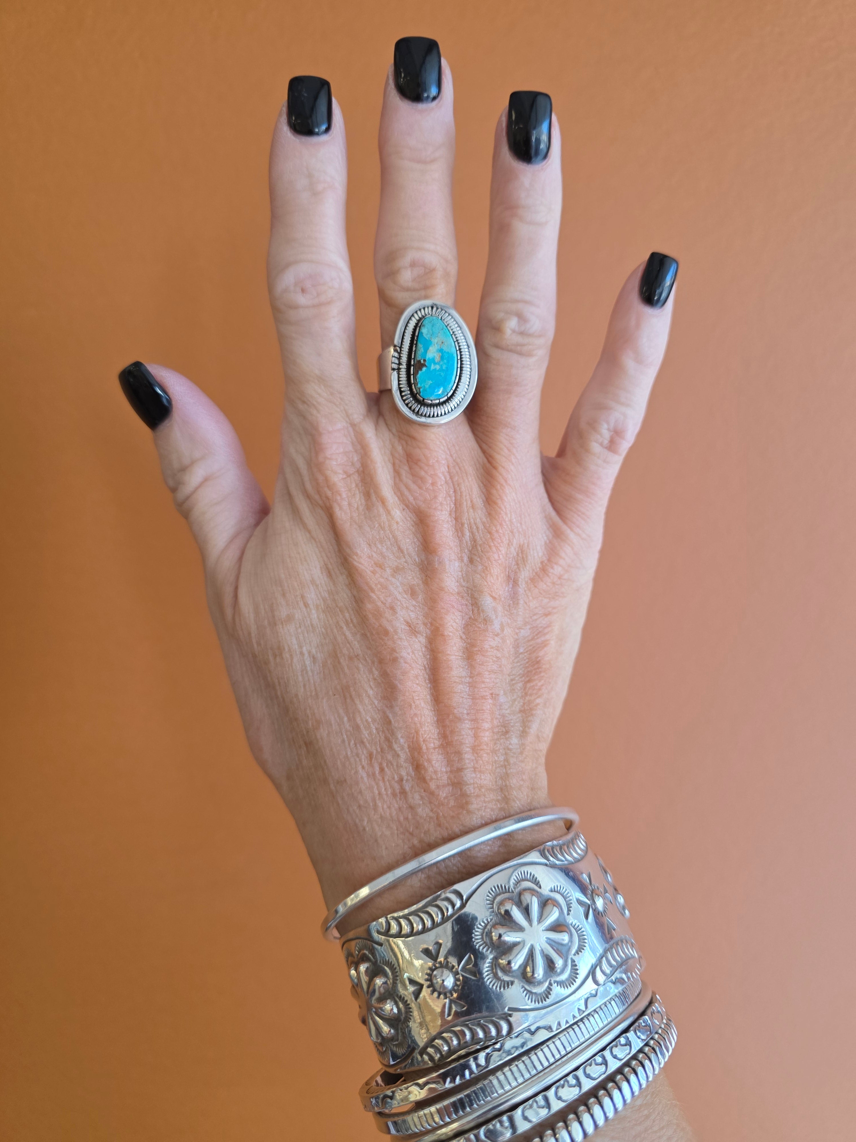 Heavy Gauge Sterling Kingman Turquoise Adjustable Ring – High Plains ...