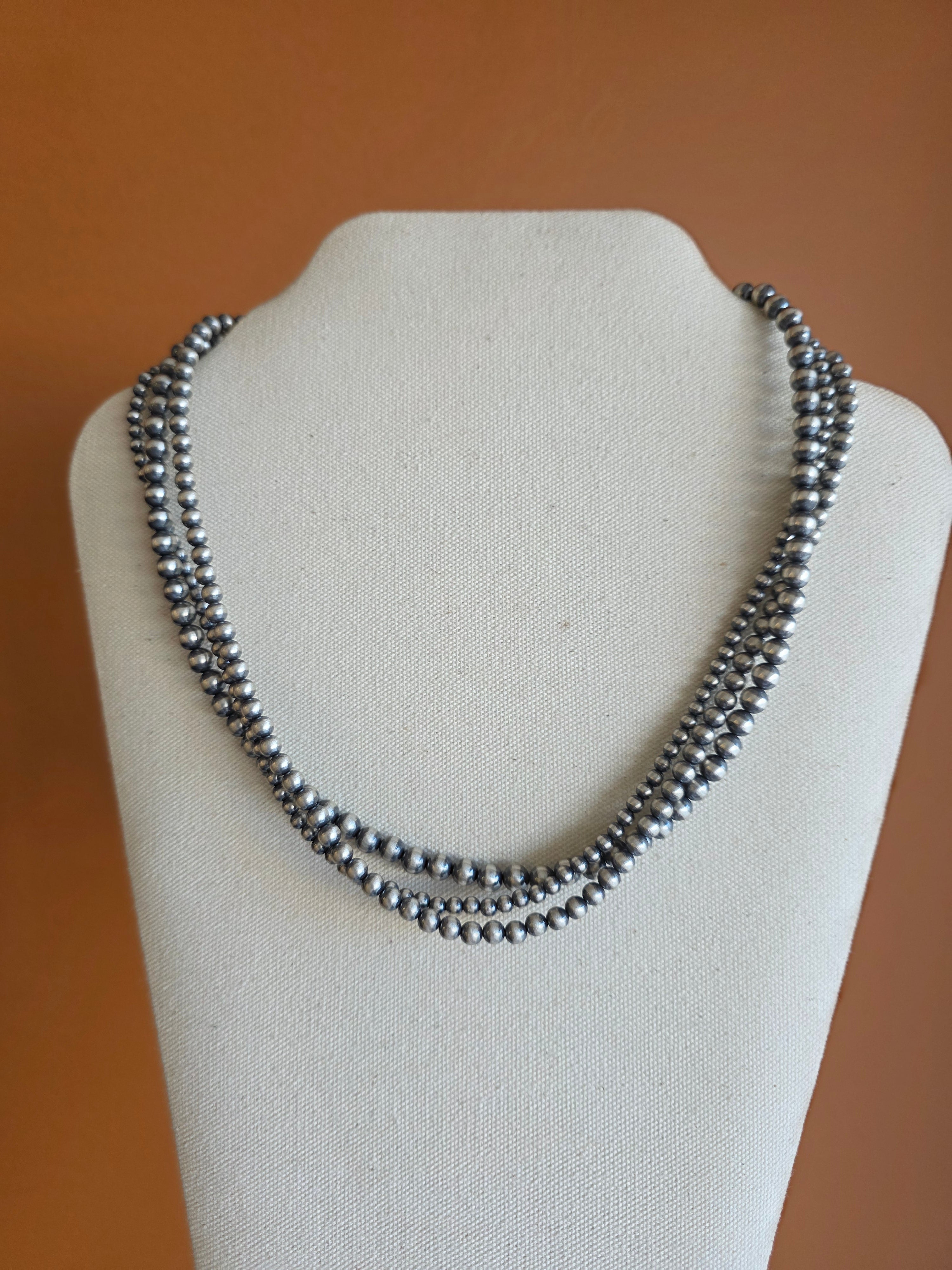 3-Strand 4-6mm Sterling Silver Necklace - 20" – High Plains Turquoise ...